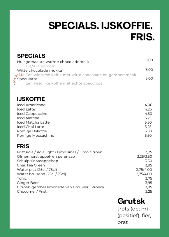 Koffiebonen - Menukaart